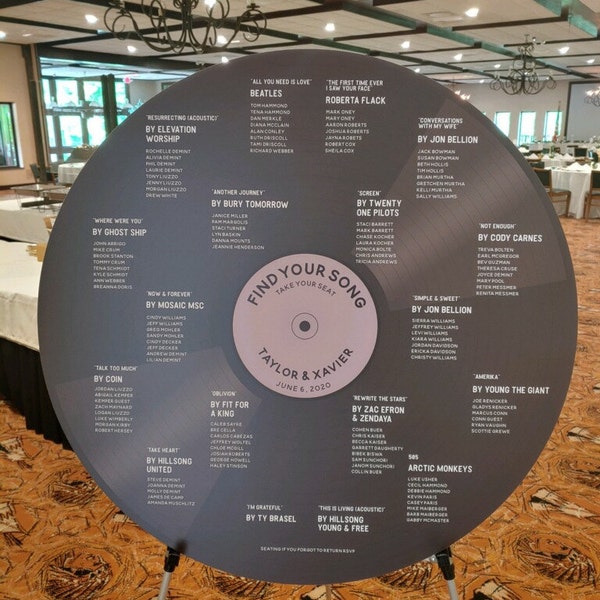 Music Theme Wedding Seating Chart, Record Shape Table Plan, DJ Dance ...