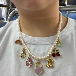 Chunky Link Chain Necklace, Gold Love Heart Carabiner, Large Puffy Love ...