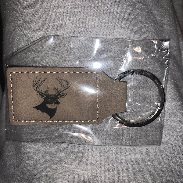 Laser Engraved Deer Buck Leather Keychain - Etsy
