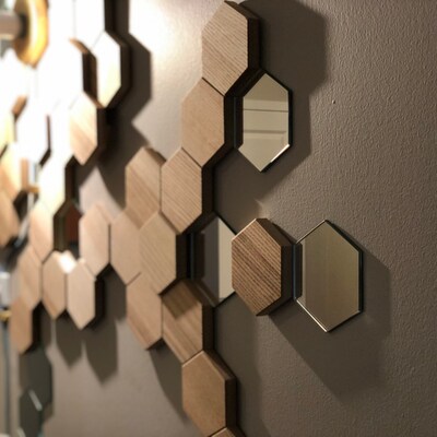 Hexagon Mirror Wall Panel Art Decor Unique Mosaic Modern Geometric ...