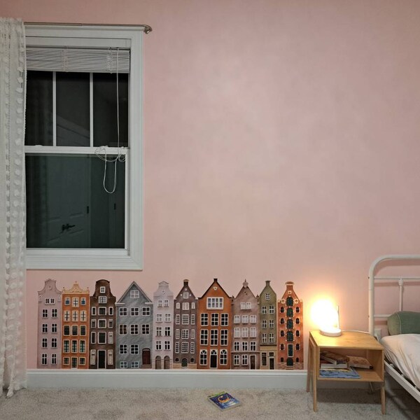 Watercolor Town Houses Wall Decal Set, European Town Wall Sticker Set ...