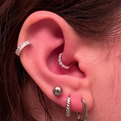 16G Solid Gold Daith Ring CZ 8mm/10mm Dainty 14k Gold Daith Jewelry ...