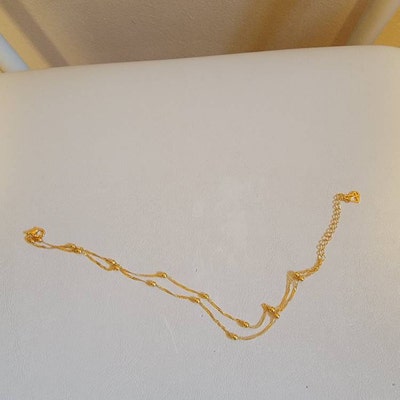 Duo Bead Chain Anklet Delicate Anklet Fine Beaded Chain Anklet Summer ...