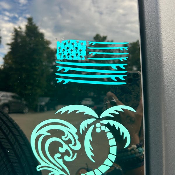 Surfboard Flag Decal, Surfs Up, Surfboard Sticker, Beachy Car Decal ...