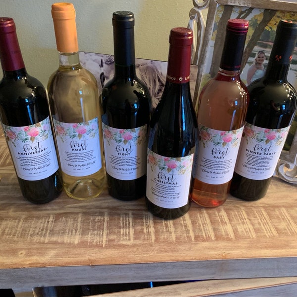 Year of Firsts Wine Labels - Personalized Wedding Milestone Wine Labels ...