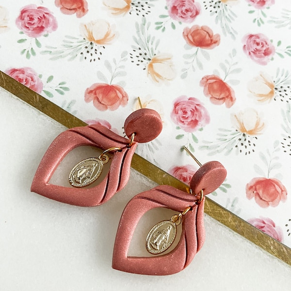 Small Ella - Shell Inspired Embossed Drop Dangle With Hole Polymer Clay ...