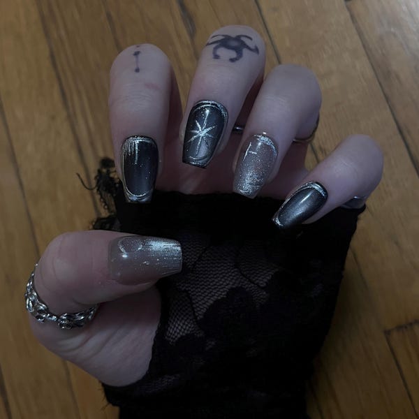 Silver Universe Nails/mercury Venus Press Ons/galaxy Gel Nails/pink ...