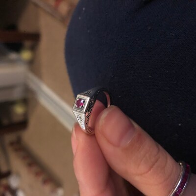 Ruby Ring/ Sterling Silver/ 20ct Big Huge Square Cut Simulated Red Gem, Vintage Art Deco Revival ...