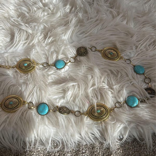 Gold Concho Chain Belt: Western Cowgirl Style With Turquoise Accents - Etsy