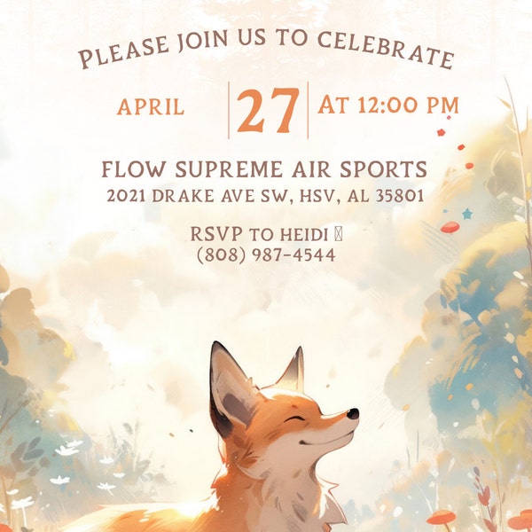 Happy Fox Birthday Banner for Kids - Editable Cute Fox in Forest Theme ...