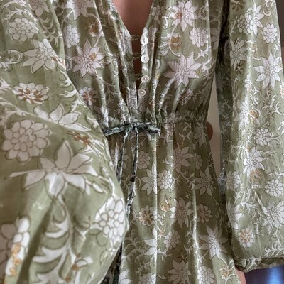 Hand Block Printed Wrap Dress Green Block Print Dress Summer Dress ...