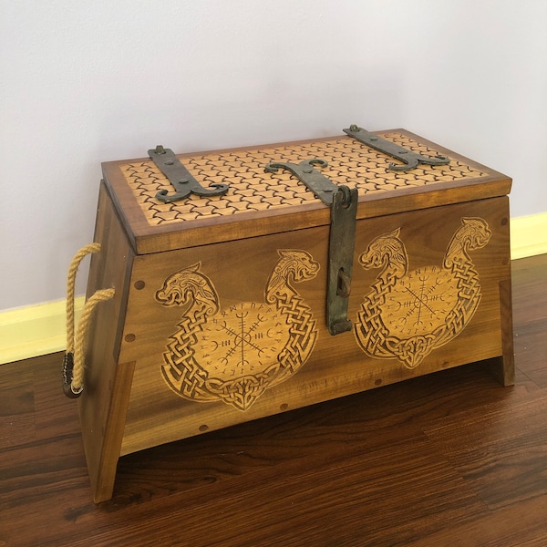 Personalized Viking Chest, Hand-carved, Norse Pattern Box, Forged ...