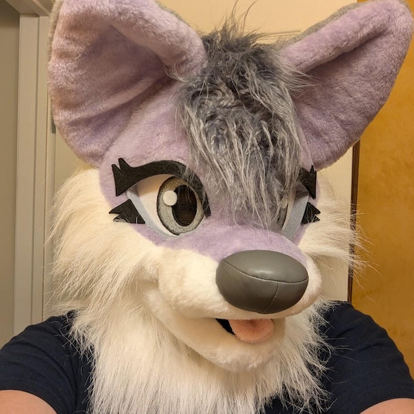 Wolf Fursuit Head and Hand Paws XL Size Made to Order, Grey Teal Fursuit Partial, Wolf Furry ...