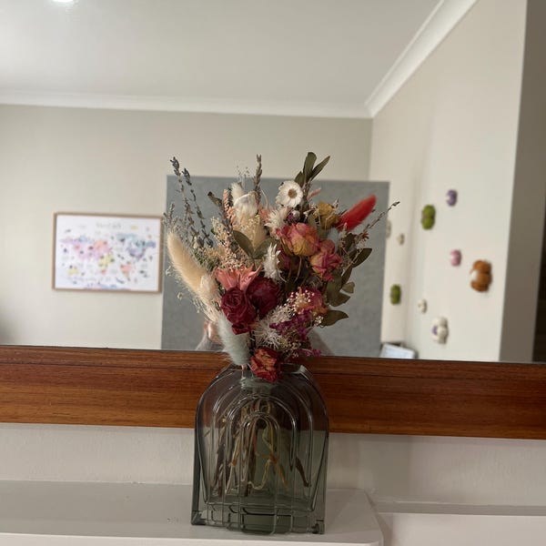 Wildflower Dried Flower Arrangement, Mauve Pink Tea Tree Whimsical ...