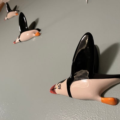 Handmade Ceramic Flying Puffins Set of 3, Retro Puffin Wall Art, Puffin ...