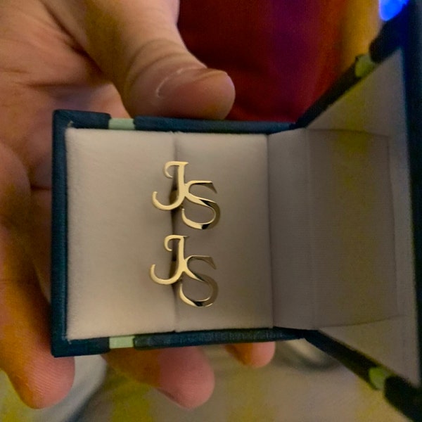 Custom Initial 14K 18K Solid Gold Cufflinks, Personalized Wedding Letters Cufflinks, Bespoke ...