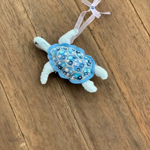 Christmas Ornament Kit Blue Silver Sea Turtle, Felt Embroidery, Sewing ...
