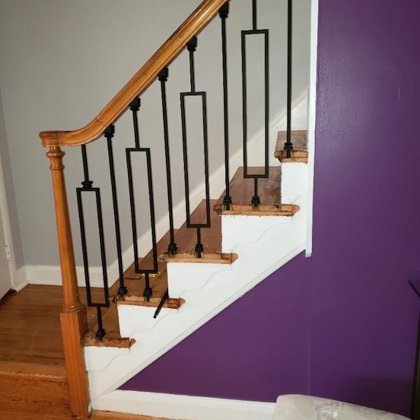 Iron Balusters - Modern Rectangle Metal Spindles for Stairs - Satin ...