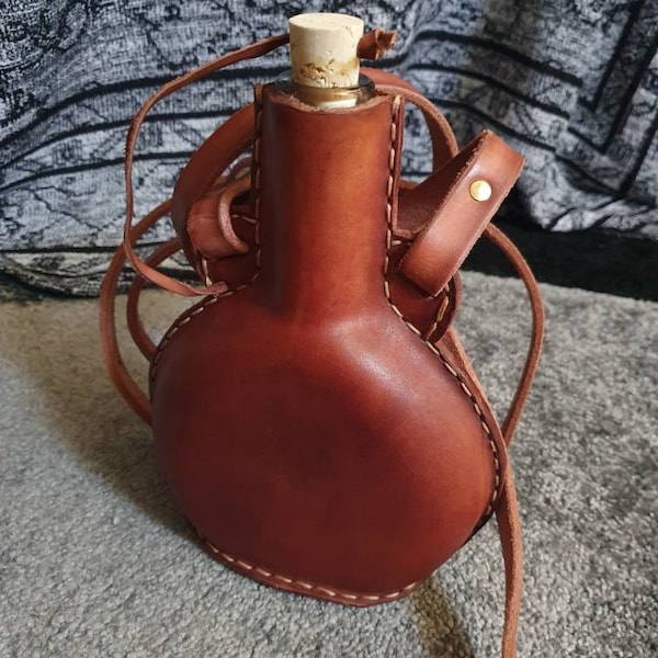 1,25l (2.6 Pint) Stainless Steel Leather Canteen, Medieval Leather ...