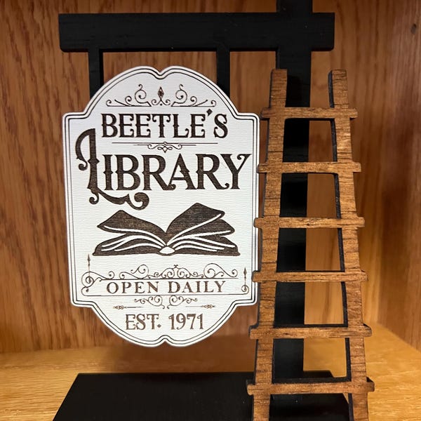 Personalized Library Sign, Mini Wooden Signpost With Ladder Library ...