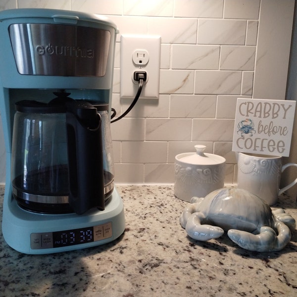 Beach Coffee Sign: Crabby Before Coffee - Beach House Tiered Tray Decor ...