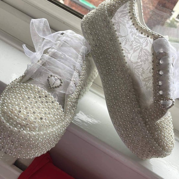 Wedding Shoes for Bride White Color Diamond and Pearl Plated Original ...