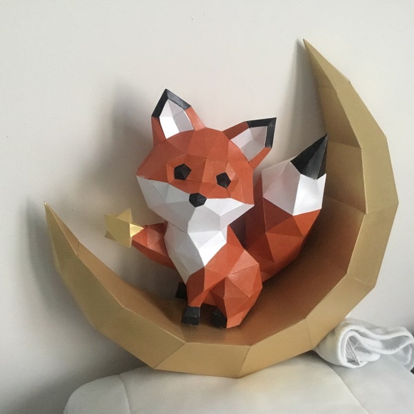 DIY Fox Moon 3D Papercraft SVG, PDF Template for Creating 3D Fox Pick ...