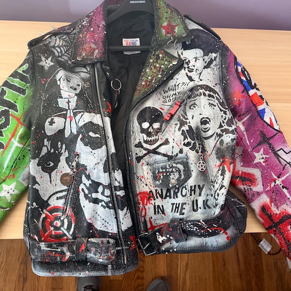 Vintage Leather Spiked Hand Painted Zombie Punk Rock Jacket Bespoke ...
