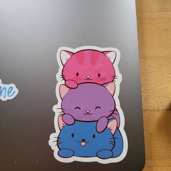 Kawaii Cats Bi Pride Sticker - Cute Pride Cat Sticker for Laptop ...