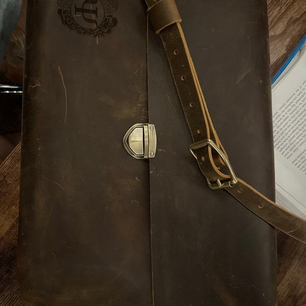 Brown Distressed Leather Computer Bag , Real Full Grain Leather Laptop ...