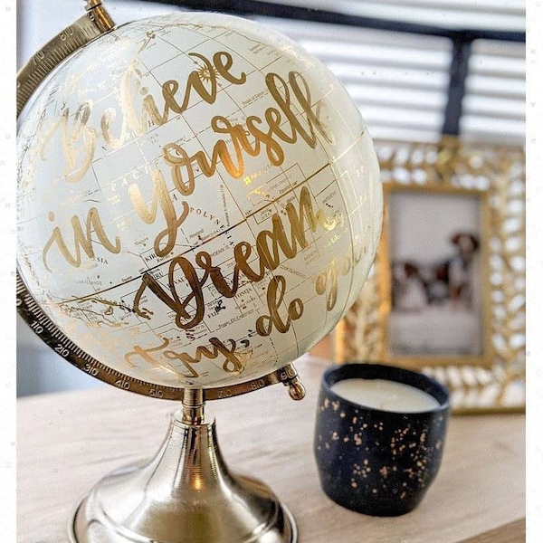 Customize Me Hand Lettered MINI Globe, White & Gold Globe, Cream Globe ...