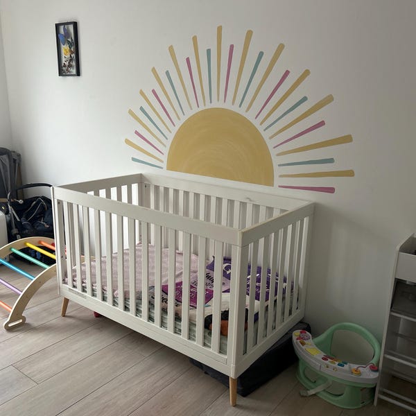 Large Boho Half Sun Watercolor Wall Decal - Nursery Decor, Kids Room ...