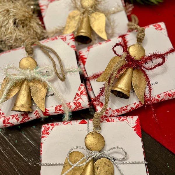 Guardian ANGEL BELLS in Rustic Gold - Stands on It's Own or Can Be Hung ...