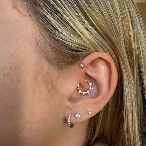 14K Solid Gold Diamond Rook Helix Hoop Earring, Gold Diamond Tragus ...