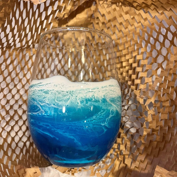 Handcrafted Ocean-inspired Wine Glasses With Resin Waves – Coastal ...