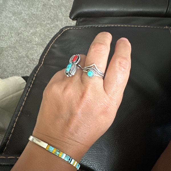Chevron Turquoise Ring, Thumb Ring, Boho Sterling Silver Ring for Women ...