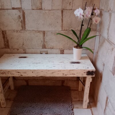 Reclaimed Teak Wood Bench Tapper Leg Bench Natural Finish Kitchen and ...