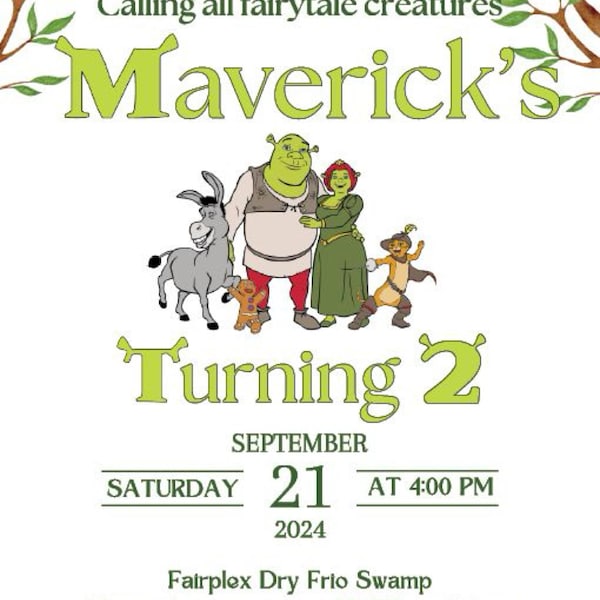 Editable Shrek Birthday Invitation, Shrek Party Invite, Digital ...