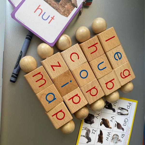 Montessori Reading Blocks: CVC Words Short Vowel Phonics Toy With ...