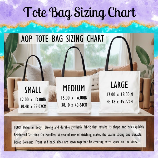 AOP Tote Sizing Chart & Mock Up, All Over Print Bags Mockup, Template Mock-up, Digital Downloads ...