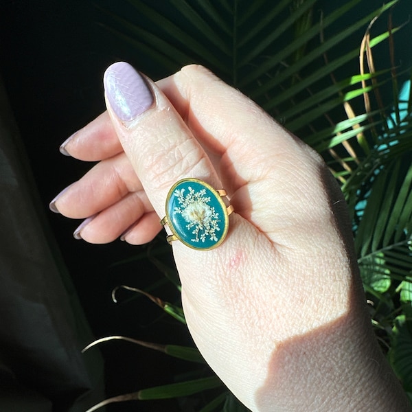 Wild Carrot Ring, Dried Flower Ring, Women Jewelry, Gold Ring, Handmade ...
