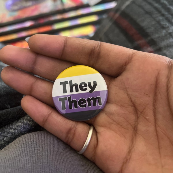 BOLD Trans Flag Pronoun Button they Them - Etsy