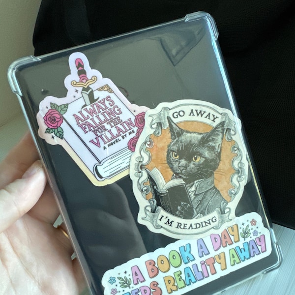 Reading Cat Sticker, Kindle Sticker, Book Cat Sticker, Black Cat ...