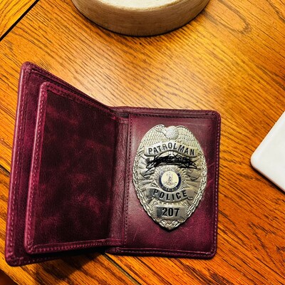 Police Badge Wallet Black With Thin Blue Line Full Grain Leather - Etsy