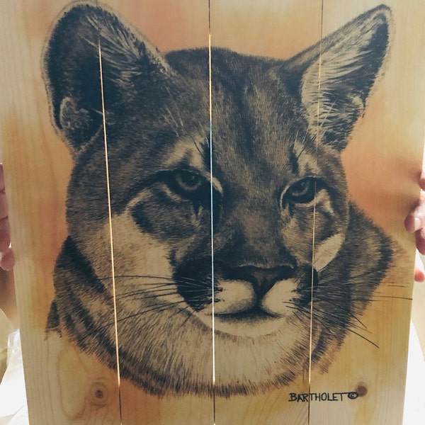 Cougar / Art Print on Wood / Wood Wall Art / Pallet Wall Art / Home ...