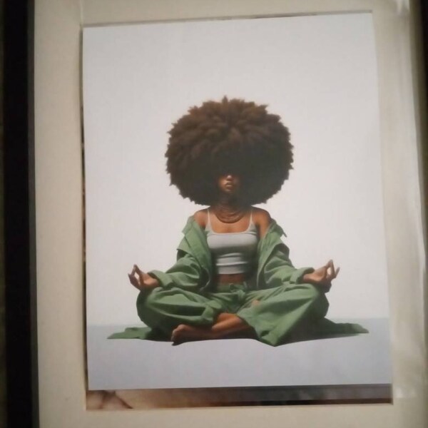 Black Girl Meditation Art Print, African American Zen Woman Wall Decor ...