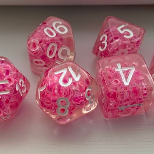 Pink Bead Dnd Dice Set, Polyhedral Dice, D&D Dice, Dungeons and Dragons ...