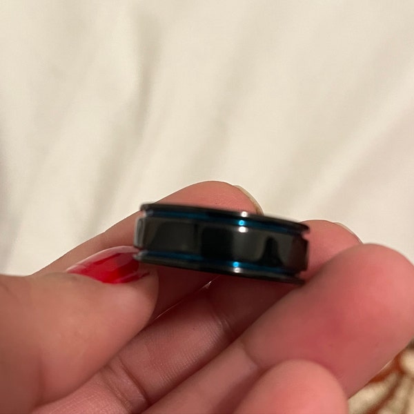 Thin Blue Line Ring | Men's Women's Titanium Black Gunmetal Wedding ...