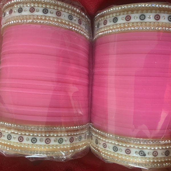 Indian Ethnic 6pc American Diamond Bangle Set Gold Tone AD CZ Zircon Faux Ruby Pink Bangles ...