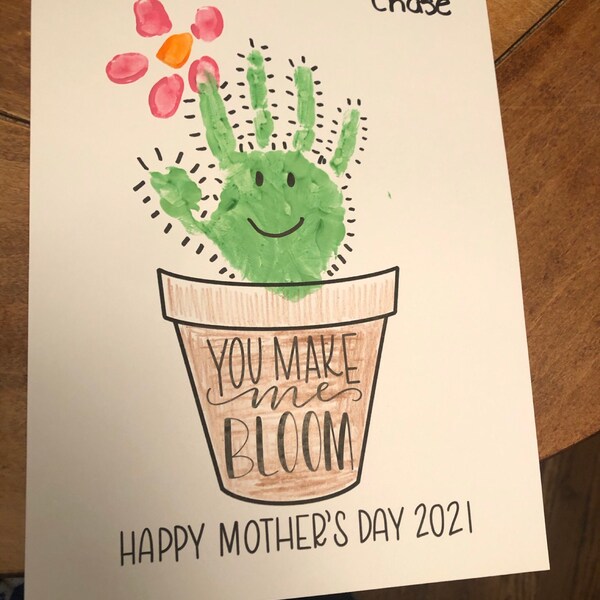 Mother’s Day Craft, DIY Handprint Craft, Mother’s Day Handprint, Cactus ...